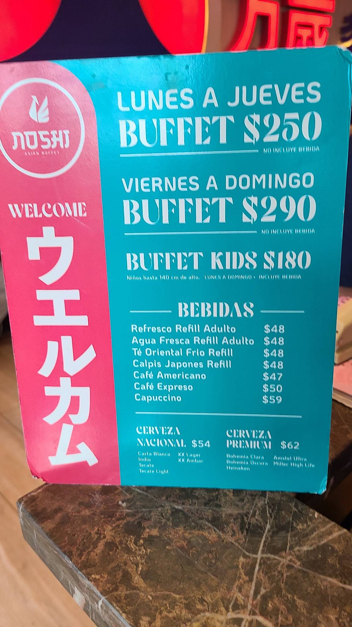 Menu at Noshi Plaza Cumbres restaurant, Monterrey