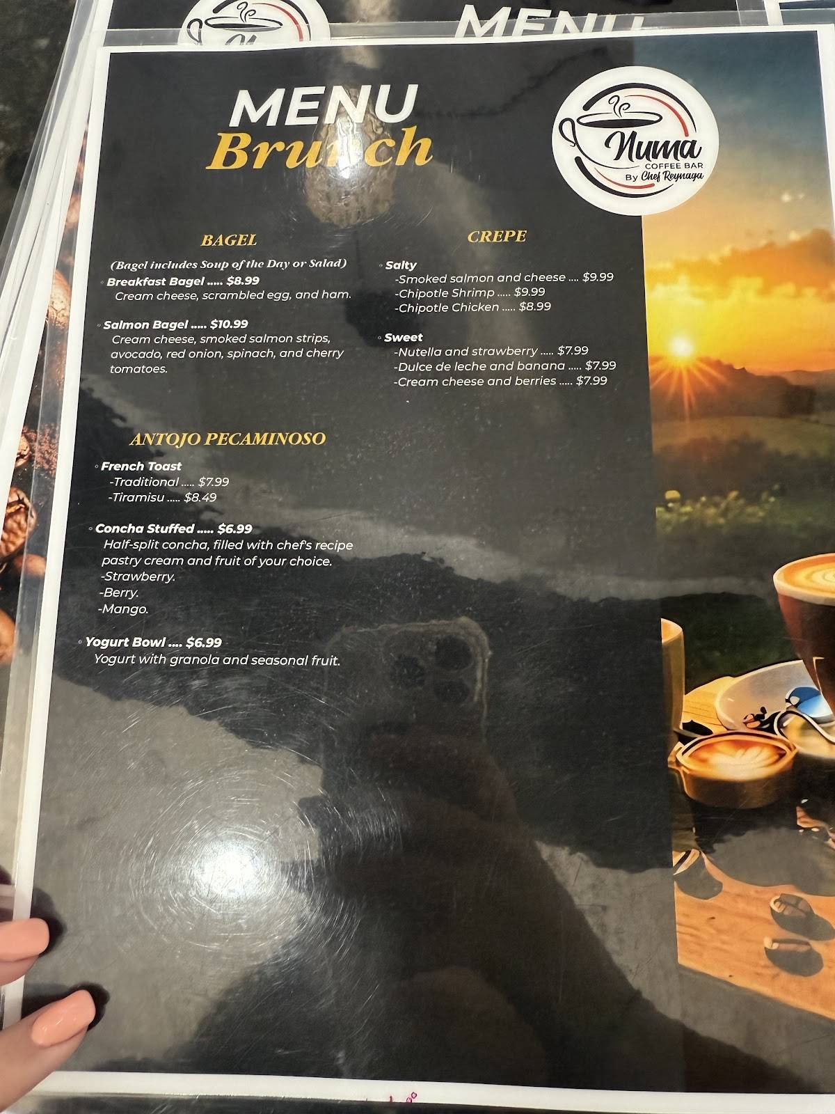 Carta de Numa Coffee Bar By Chef Reynaga, Pharr
