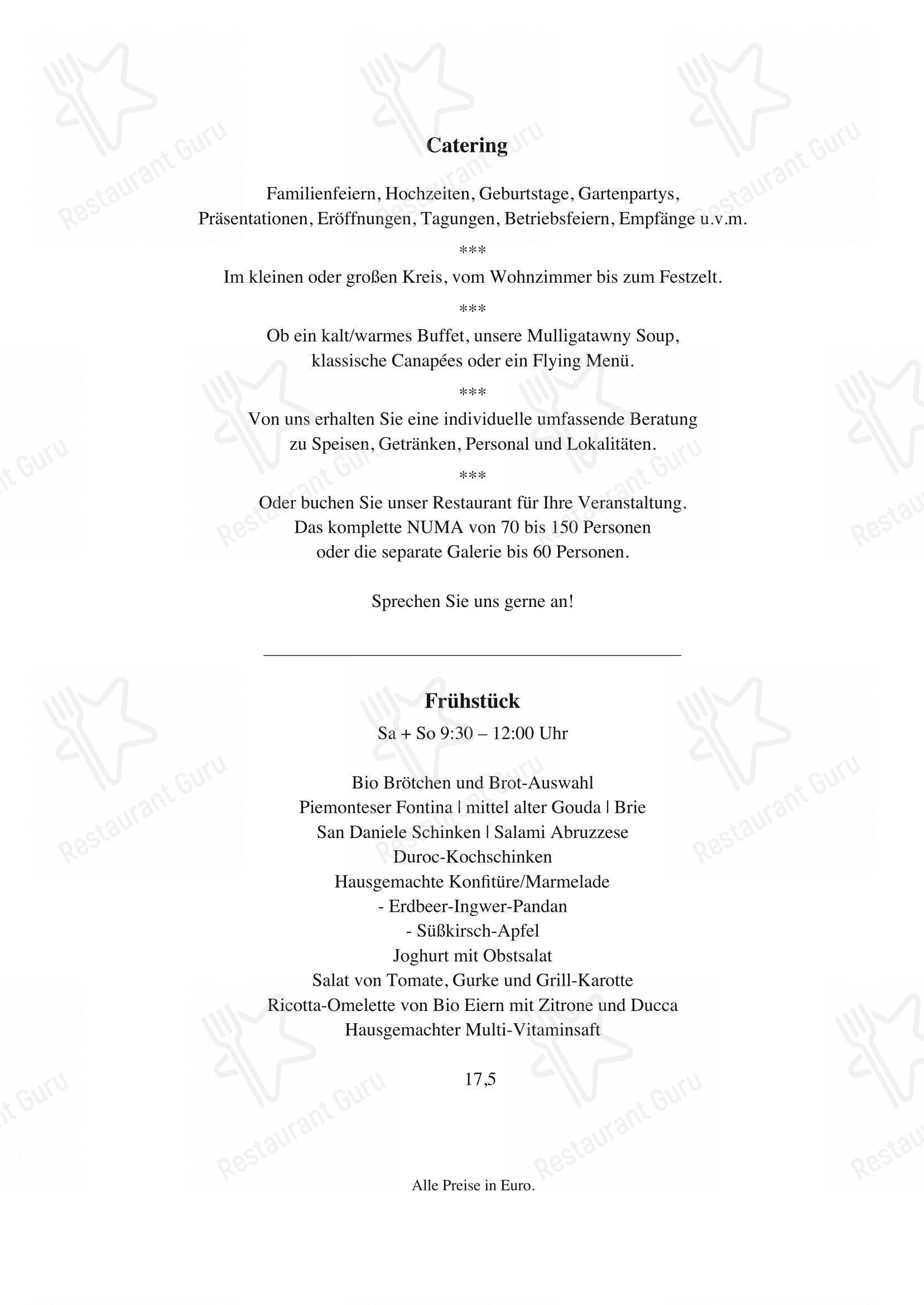 Speisekarte von Numa - Restaurant & Catering, Bielefeld