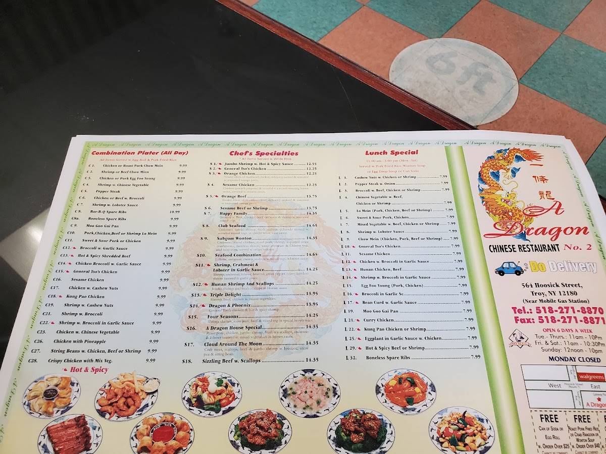 Menu at Number 2A Dragon restaurant, Troy