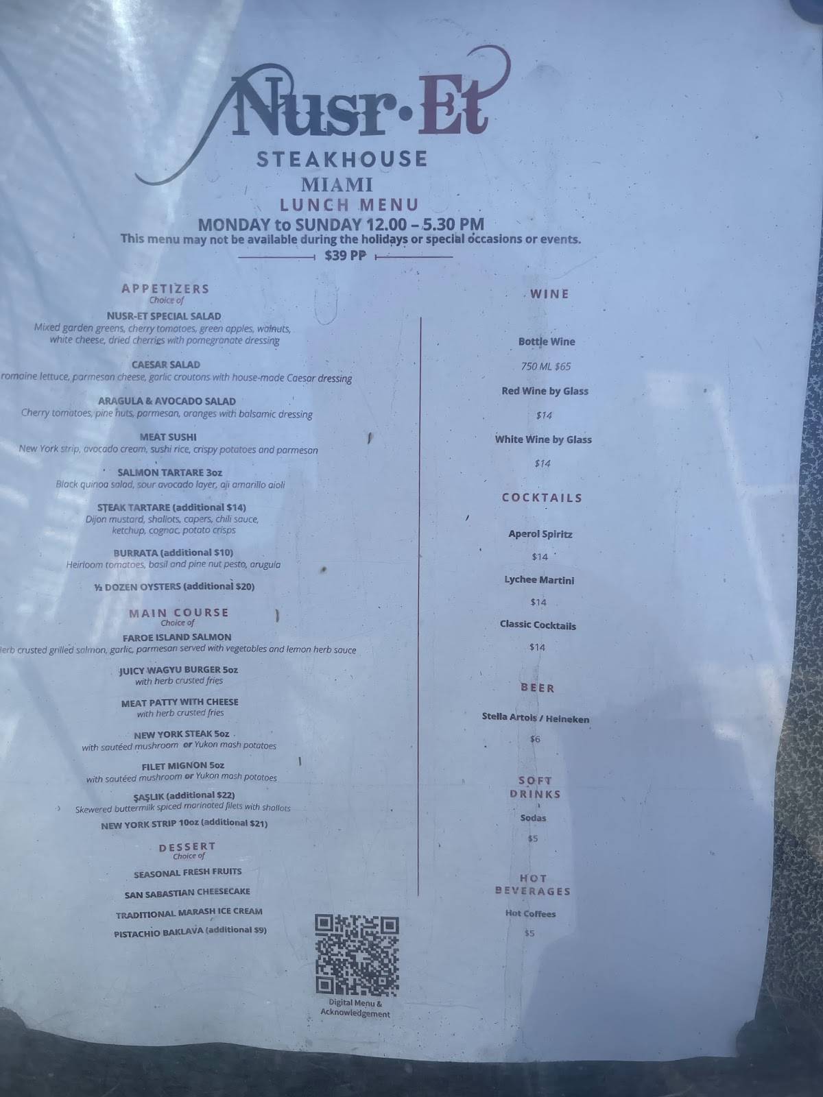 Menu at Nusr-Et Steakhouse Miami, Miami, 999 Brickell Ave