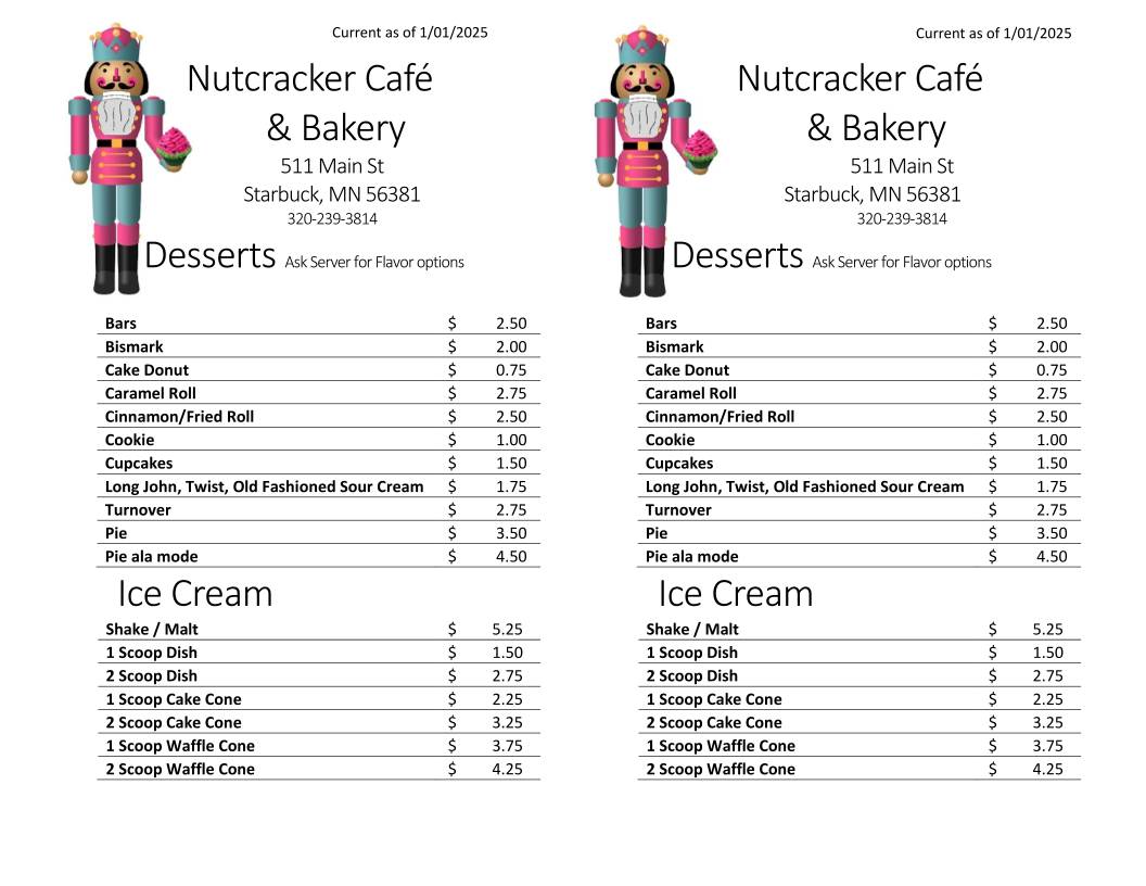Carta de Nutcracker Cafe & Bakery, Starbuck