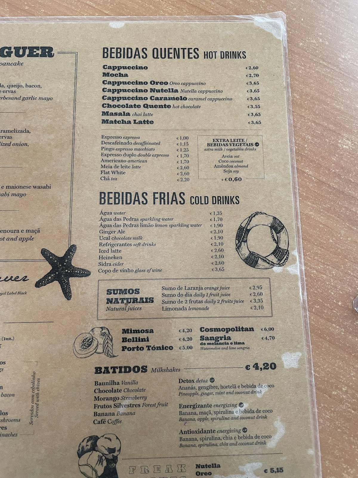 Menu at O Diplomata cafe, Porto