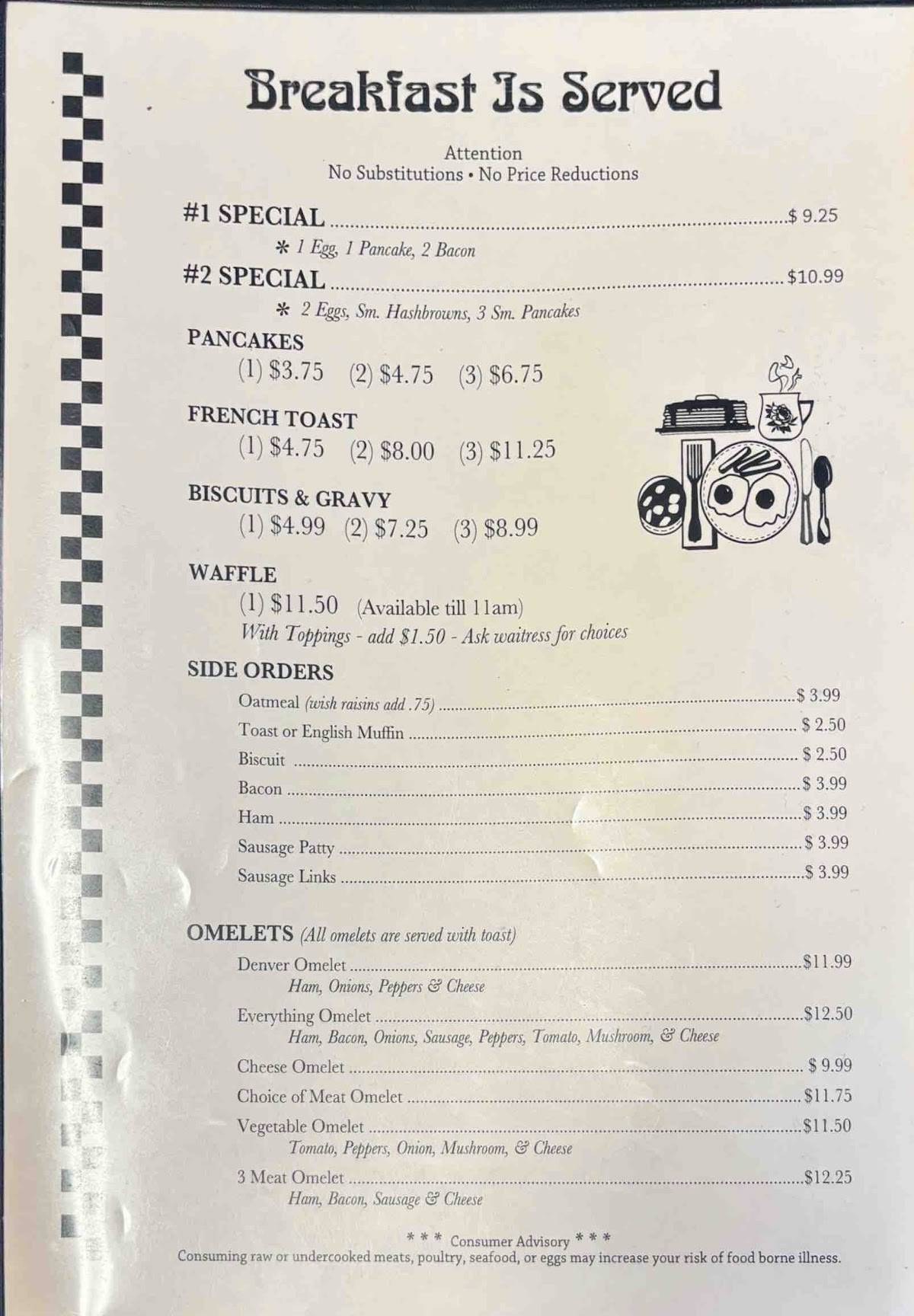 Menu at O J's Diner restaurant, Marshalltown