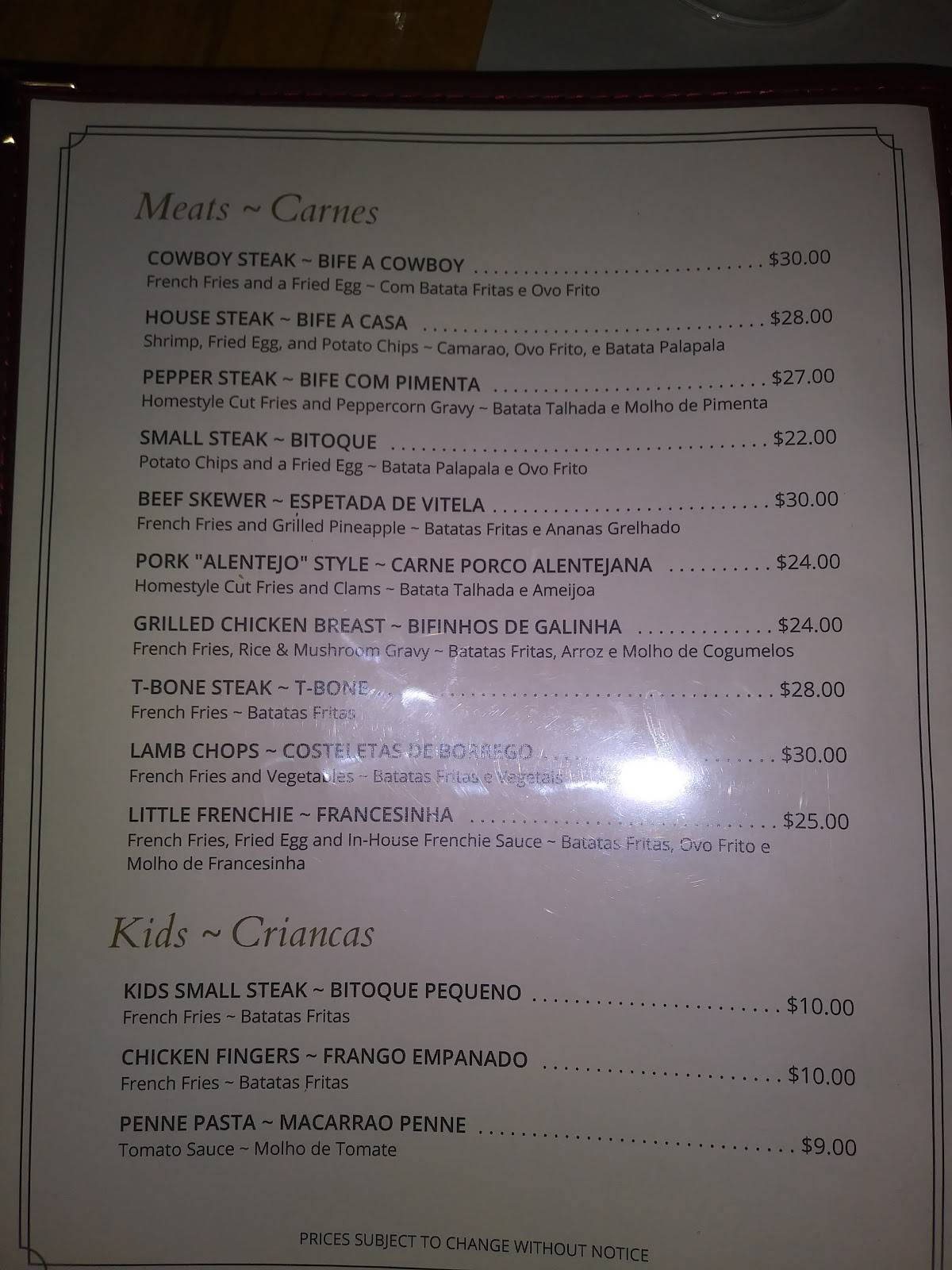 Menu at O Patio Churrasqueira restaurant, Toronto