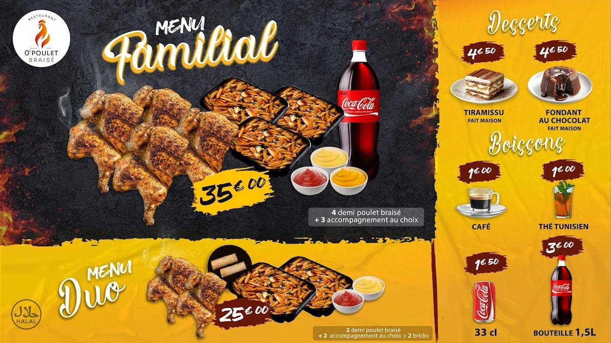 Menu au O Poulet Braisé restaurant, Saran