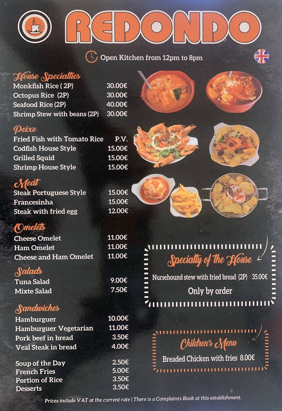 Menu at O Redondo pub & bar, Nazaré, R. 25 de Abril 83