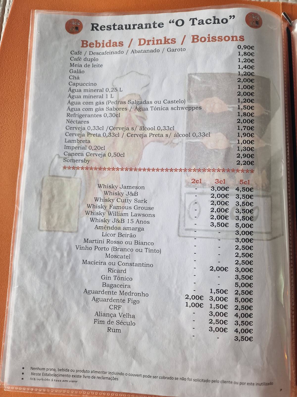 Menu em O Tacho restaurante, Tavira, N125 km 134
