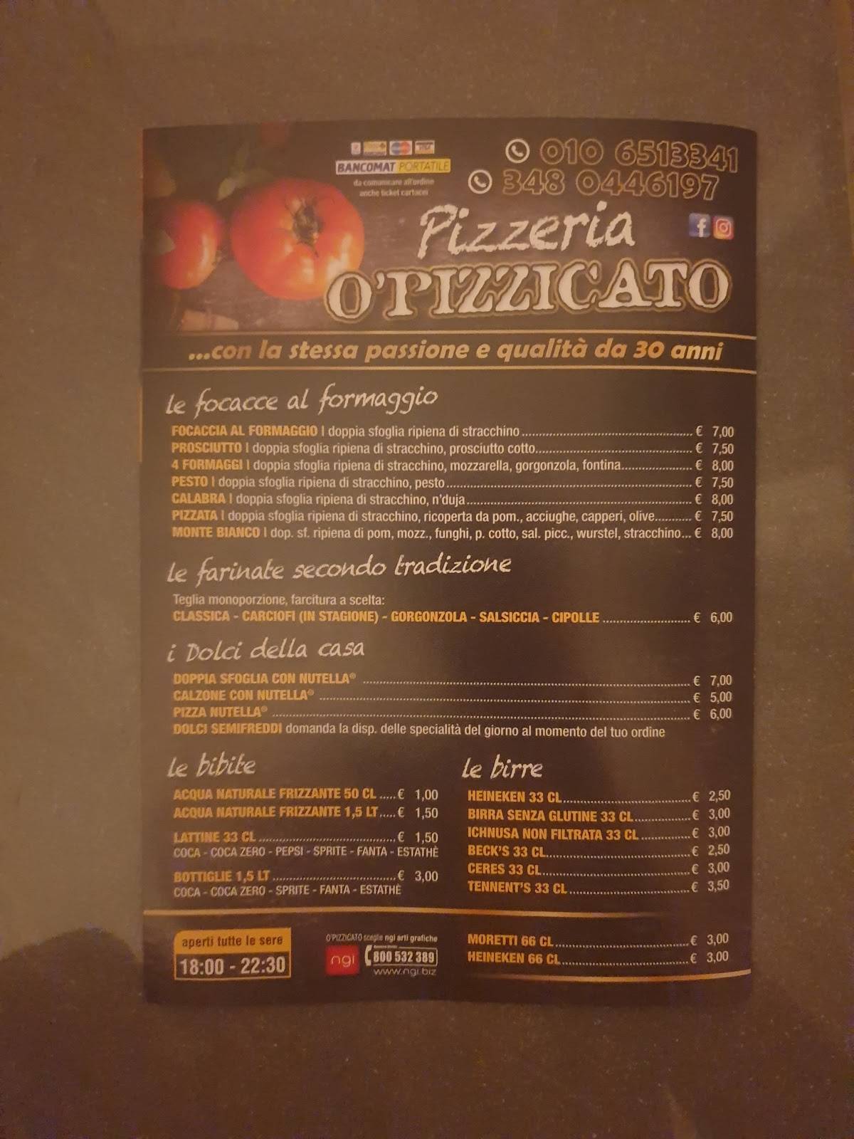 Menu da O pizzicato pizzeria, Genova