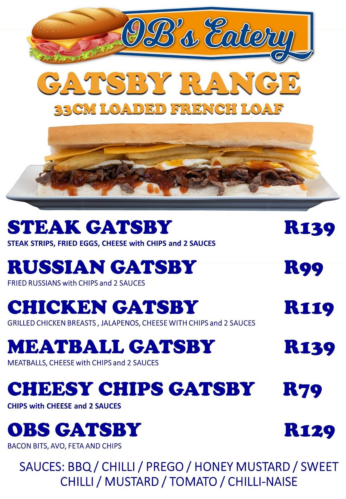 Menu at OBs Eatery Edenvale (Harmelia) restaurant, Edenvale