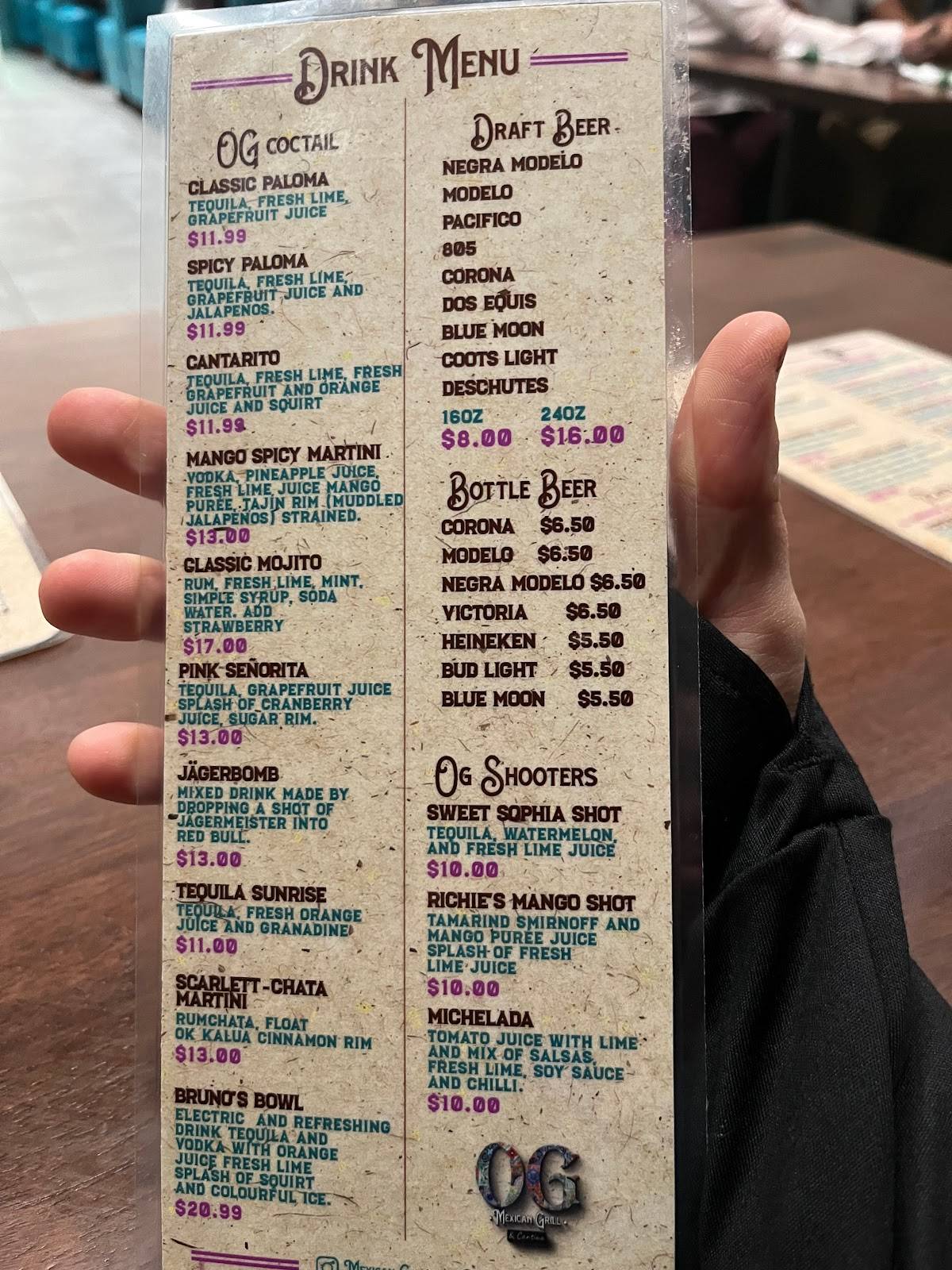 Menu at OG Mexican grill and cantina pub & bar, Aloha