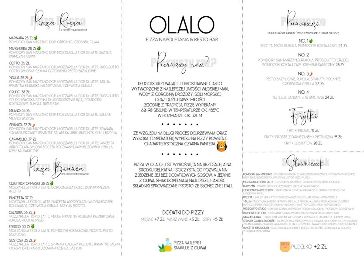 Menu at OLALO • pizza napoletana restaurant, Nowe Guty