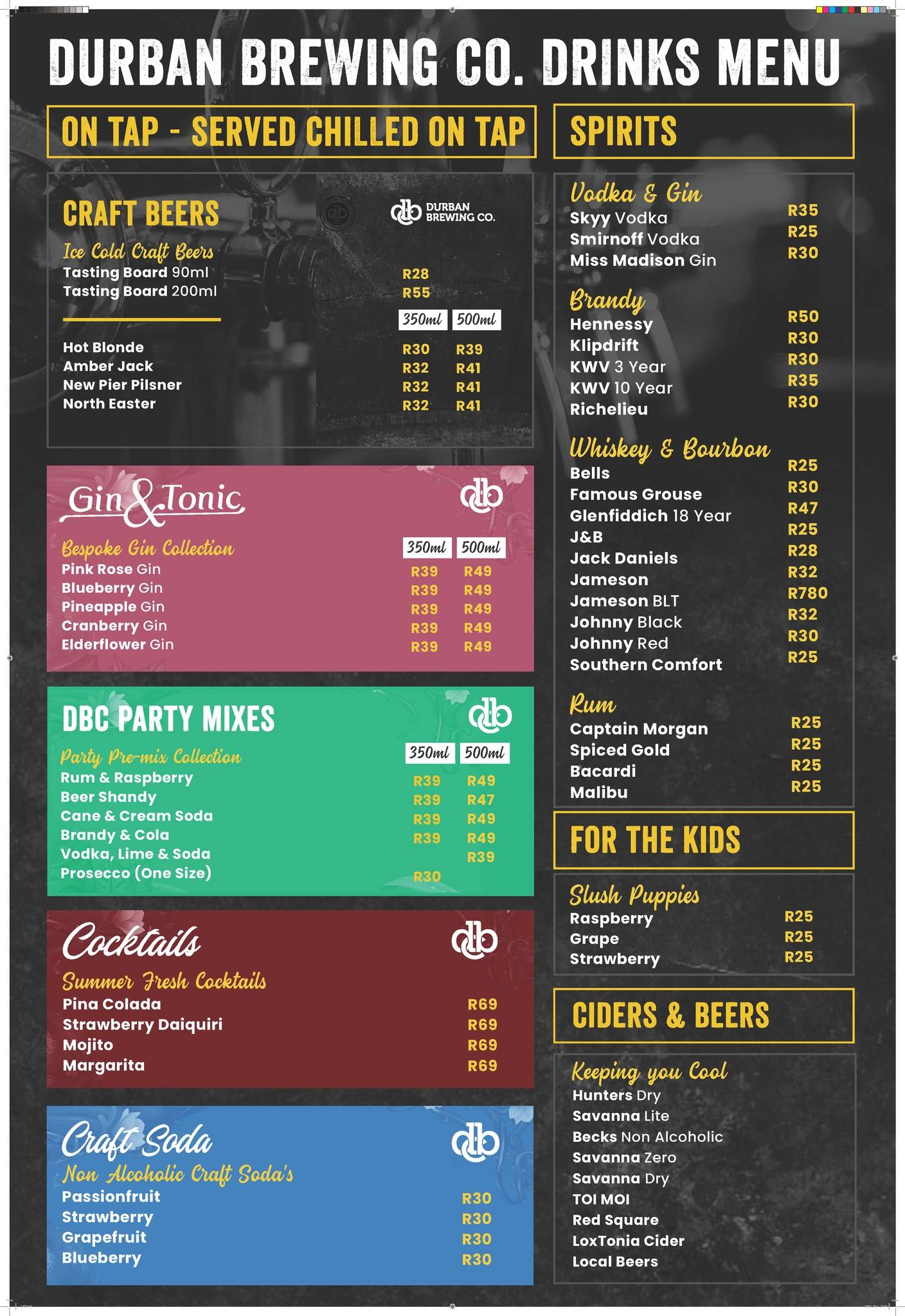 Menu at On Point Waterfront restaurant, Durban