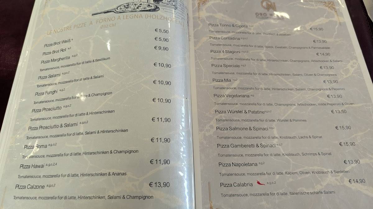Speisekarte von ORO NERO - Ristorante Pizzeria, Memmingen