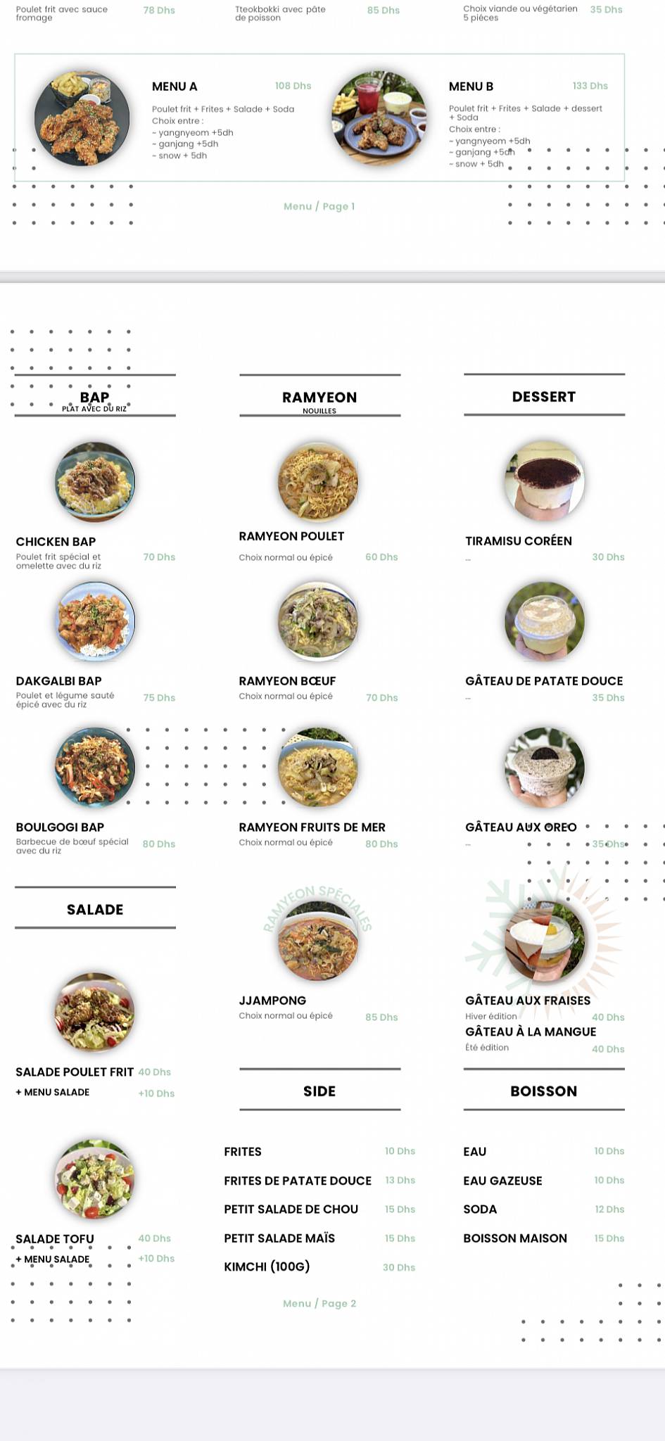 Menu at OSOWA restaurant, Fes