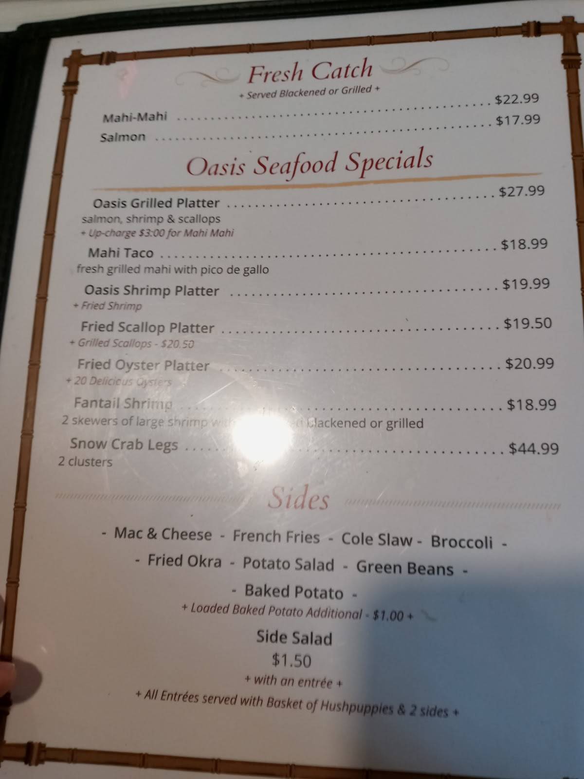 Menu at Oasis Oyster Bar & Grill, Clinton