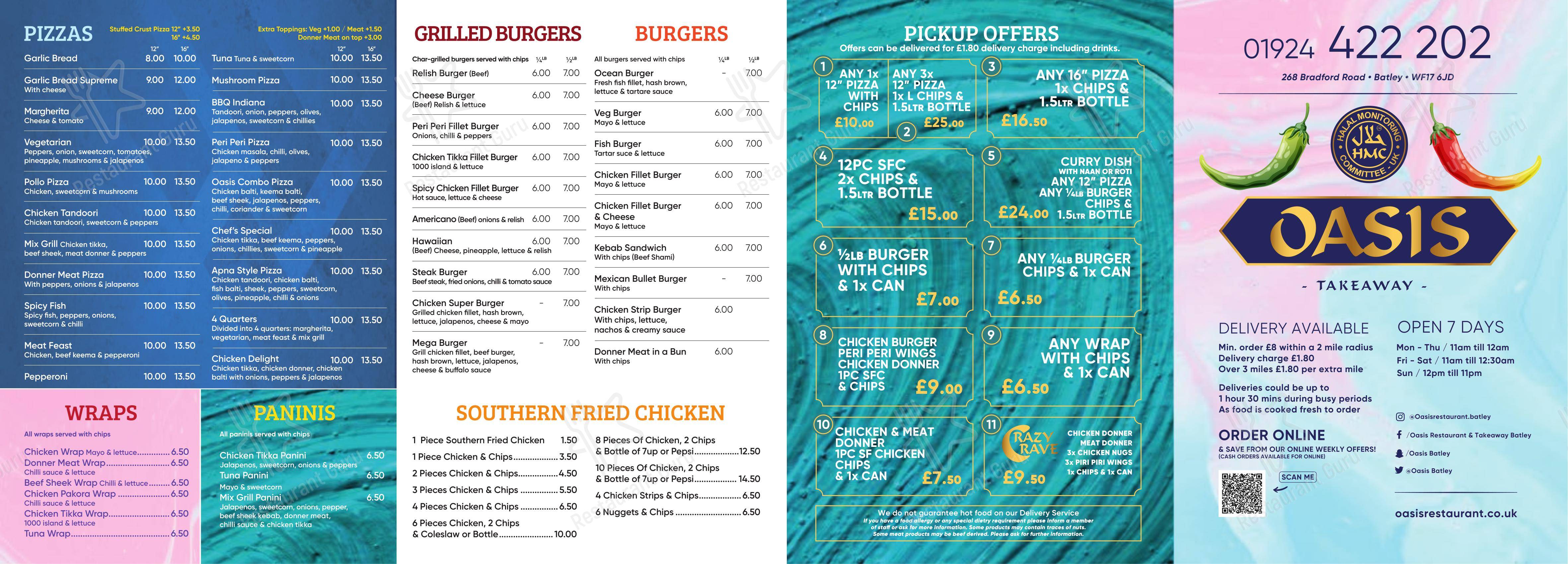 Menu at Oasis Restaurant, Batley