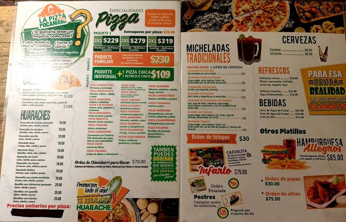 Carta de El Fraile Pizzería, Oaxaca, Emilio Carranza 101