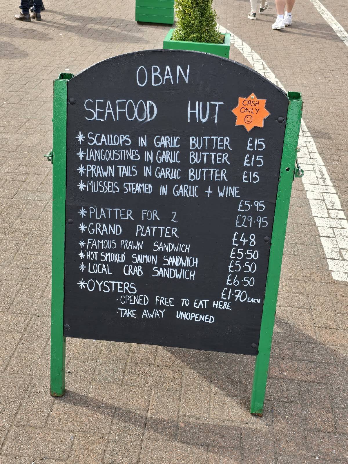 Menu at Oban Seafood Hut.. (Green Shack) restaurant, Oban