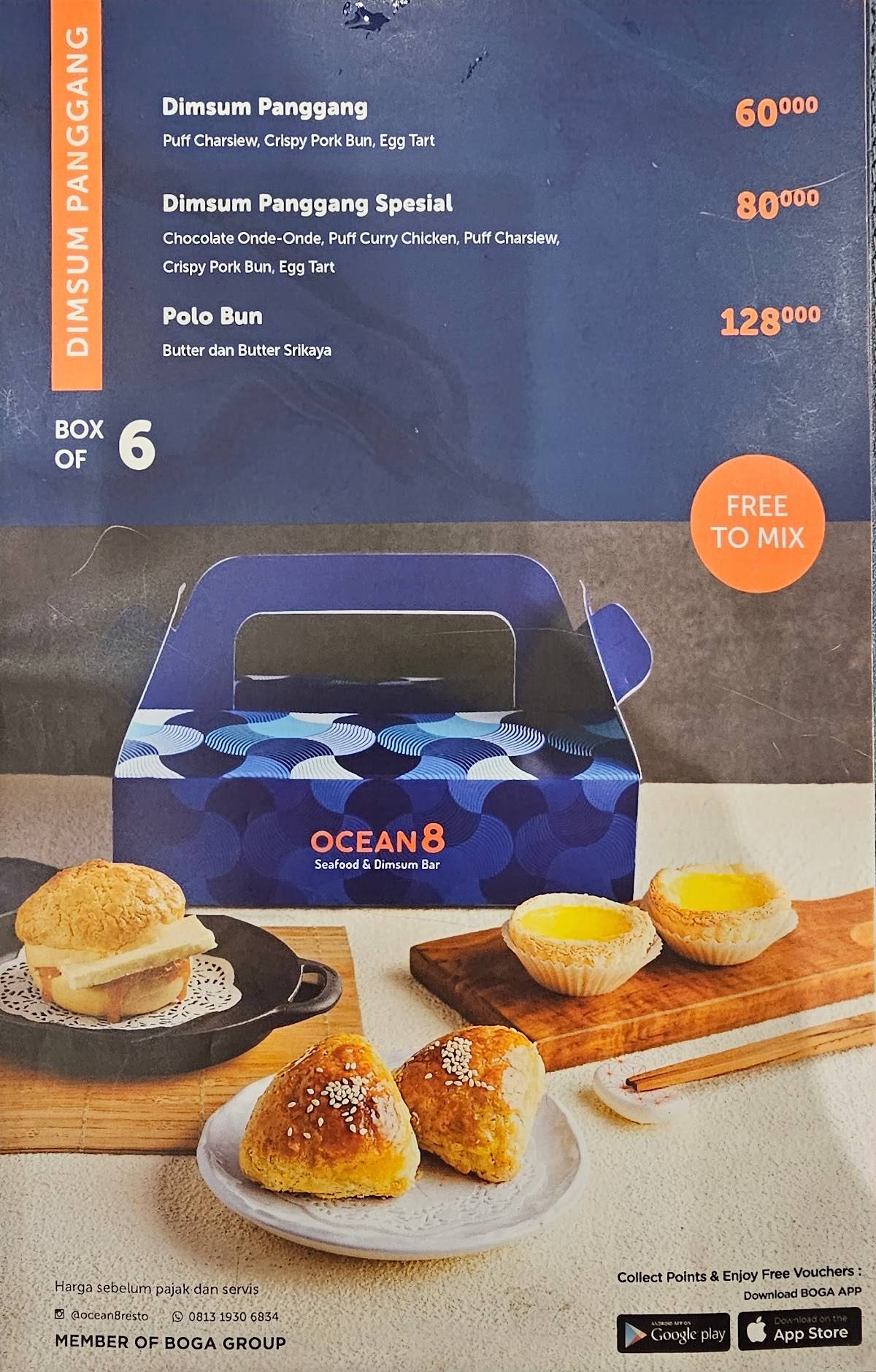 Carta de Ocean 8 Seafood & Dimsum Bar - Lippo Mall Puri, West Jakarta