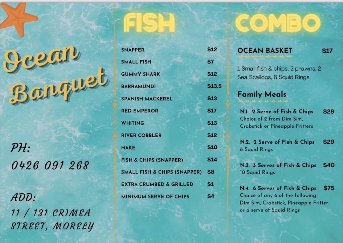 Menu at Ocean Banquet restaurant, Morley, Crimea Shopping Centre