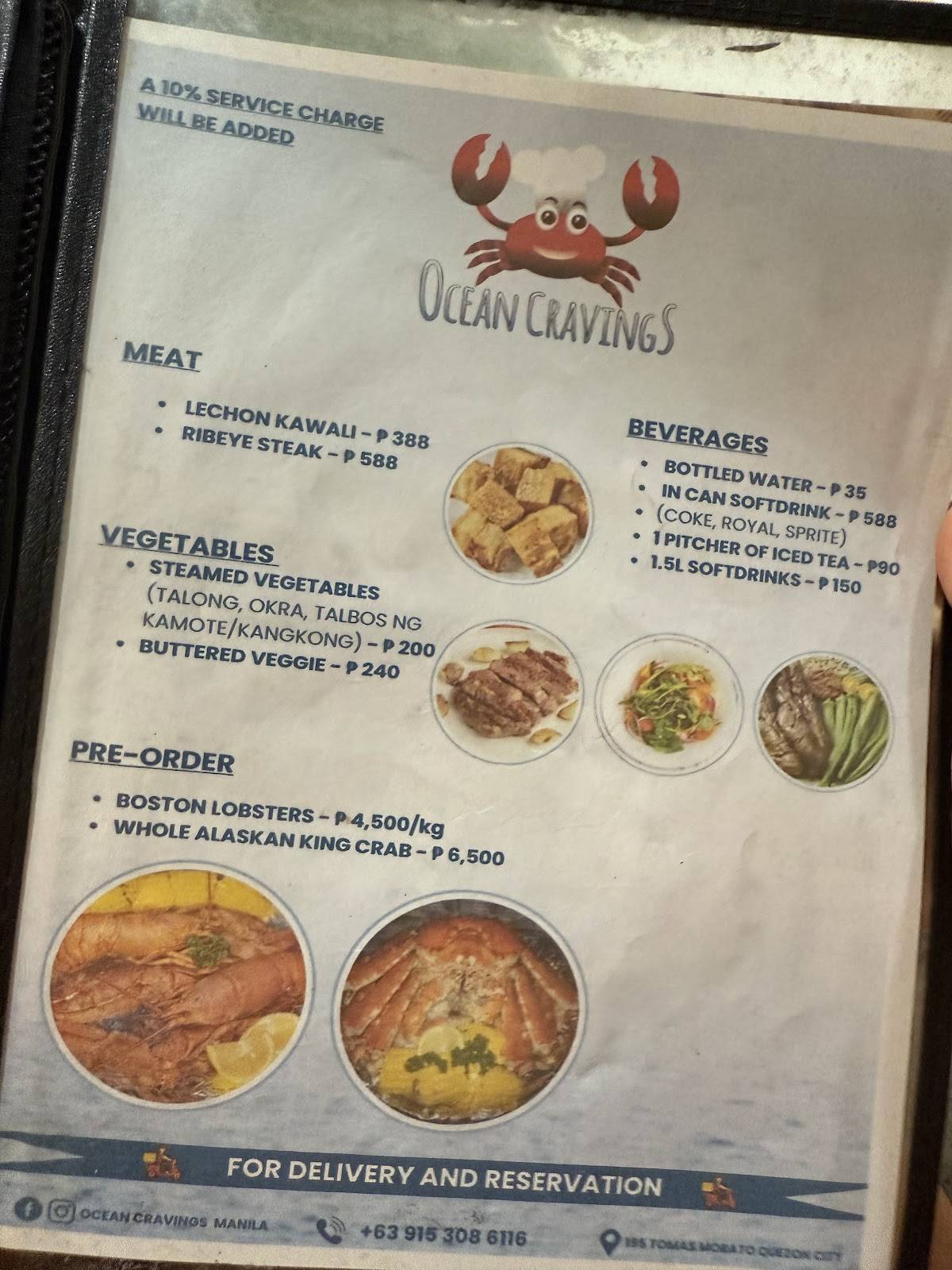 Menu at Ocean Cravings Tomas Morato restaurant, Quezon City