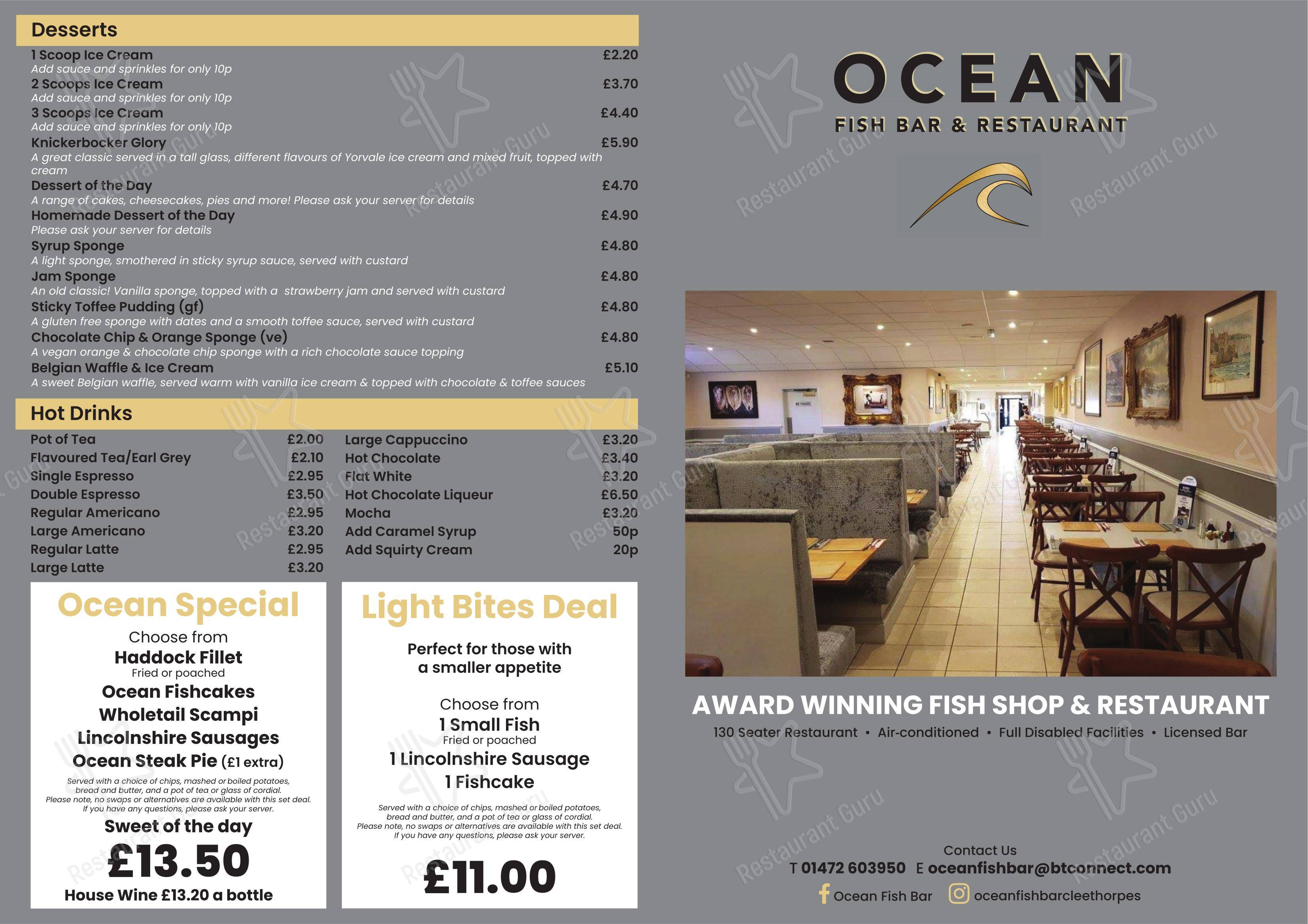Menu at Ocean Fish Bar, Cleethorpes