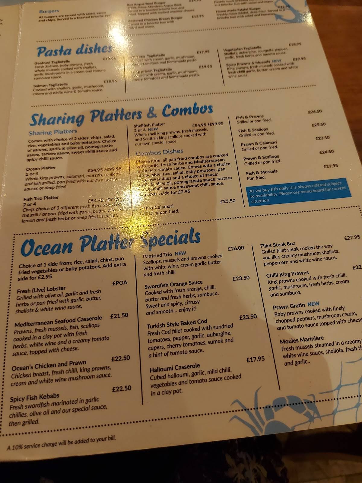 Menu at Ocean Fish Platter restaurant, Ipswich