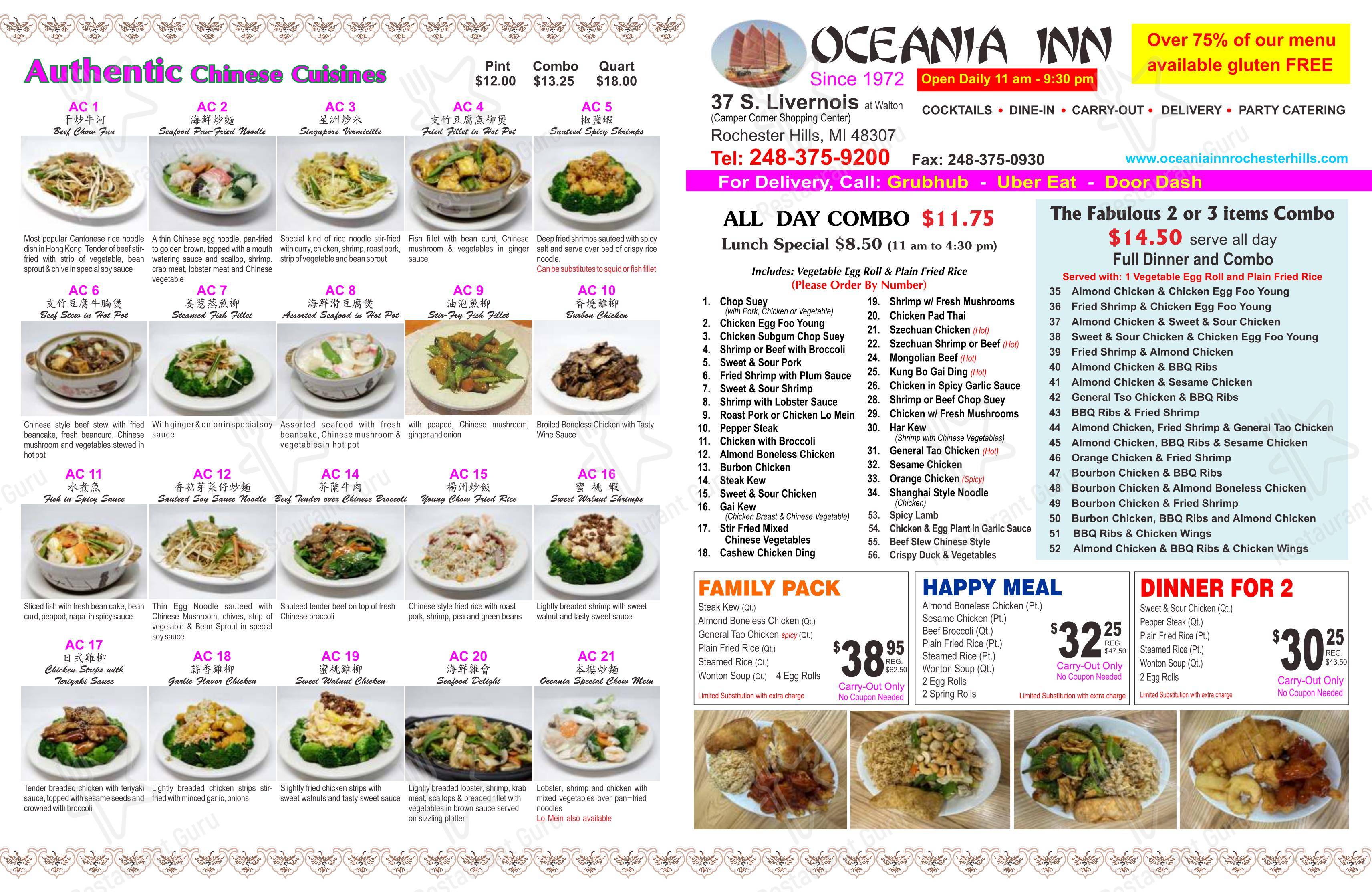 Menu at Oceania Inn restaurant, Rochester Hills, Walton Blvd