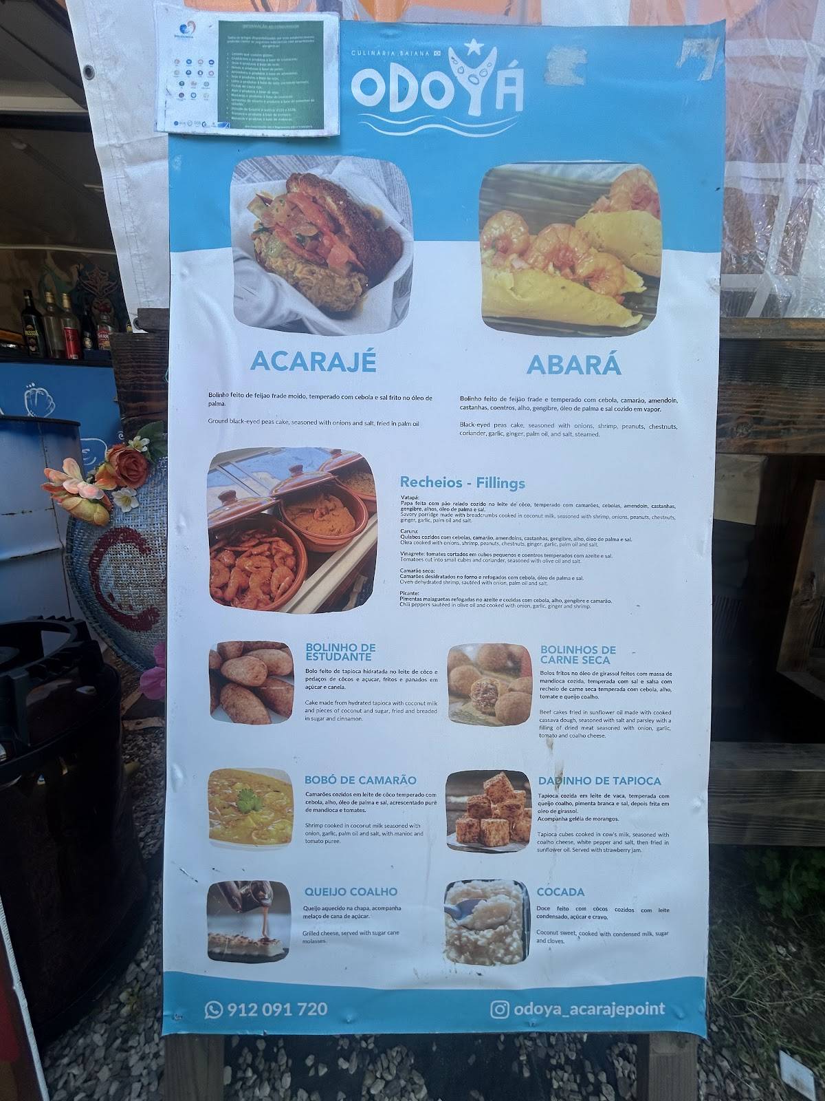 Menu em Odoyà Acarajé Point restaurante, Estoril
