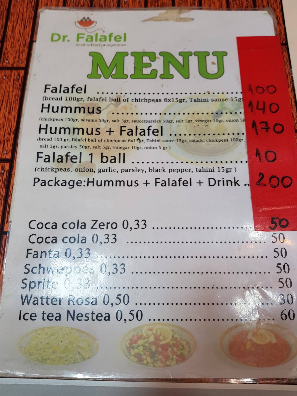 Menu at Dr. Falafel restaurant, Ohrid