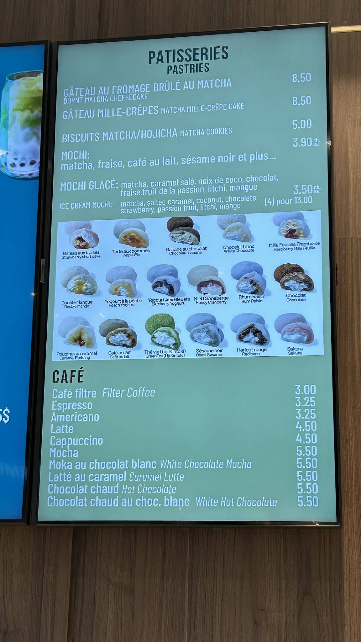 Menu au Okawari Pâtisserie Japonaise, Pointe-Claire