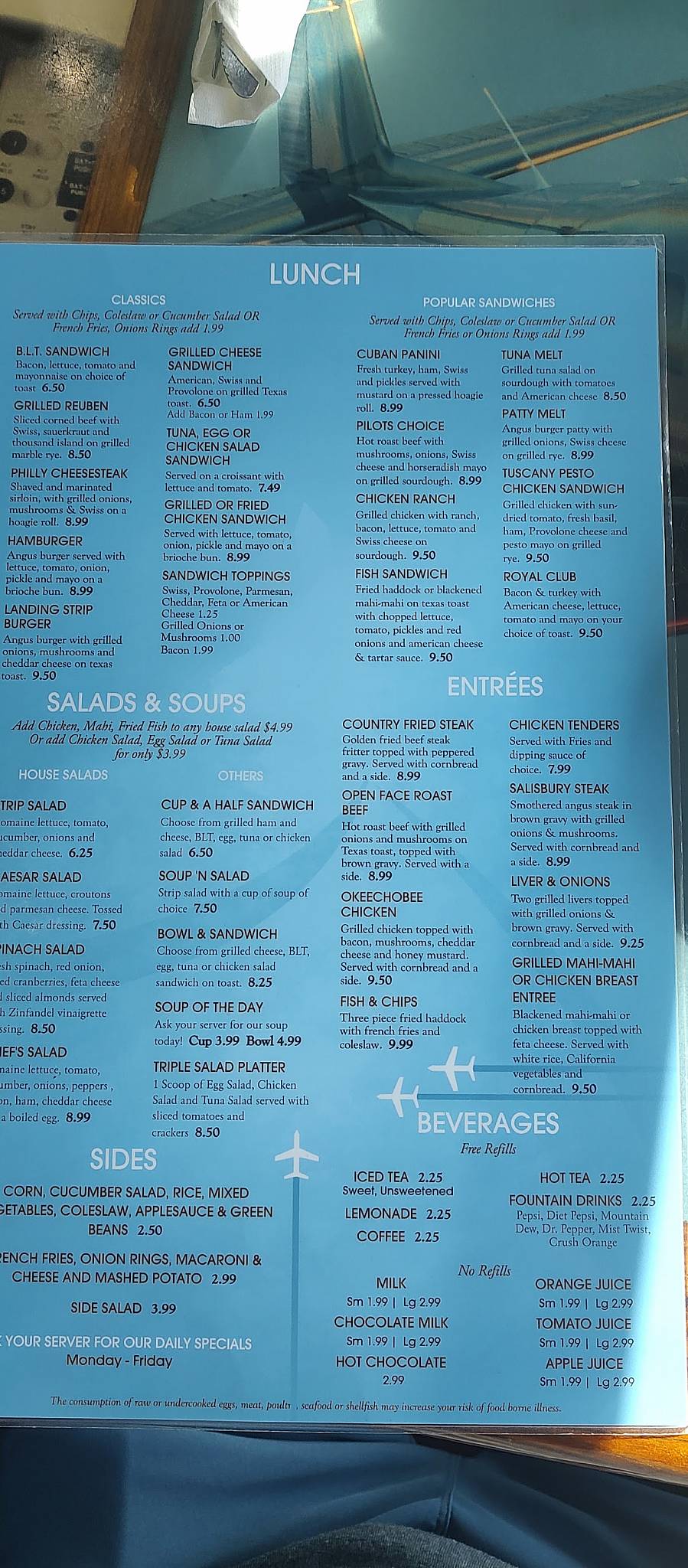 Menu at Landing Strip Cafe, Okeechobee