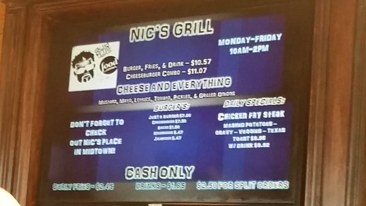 Menu at Nic's Grill restaurant, Oklahoma City