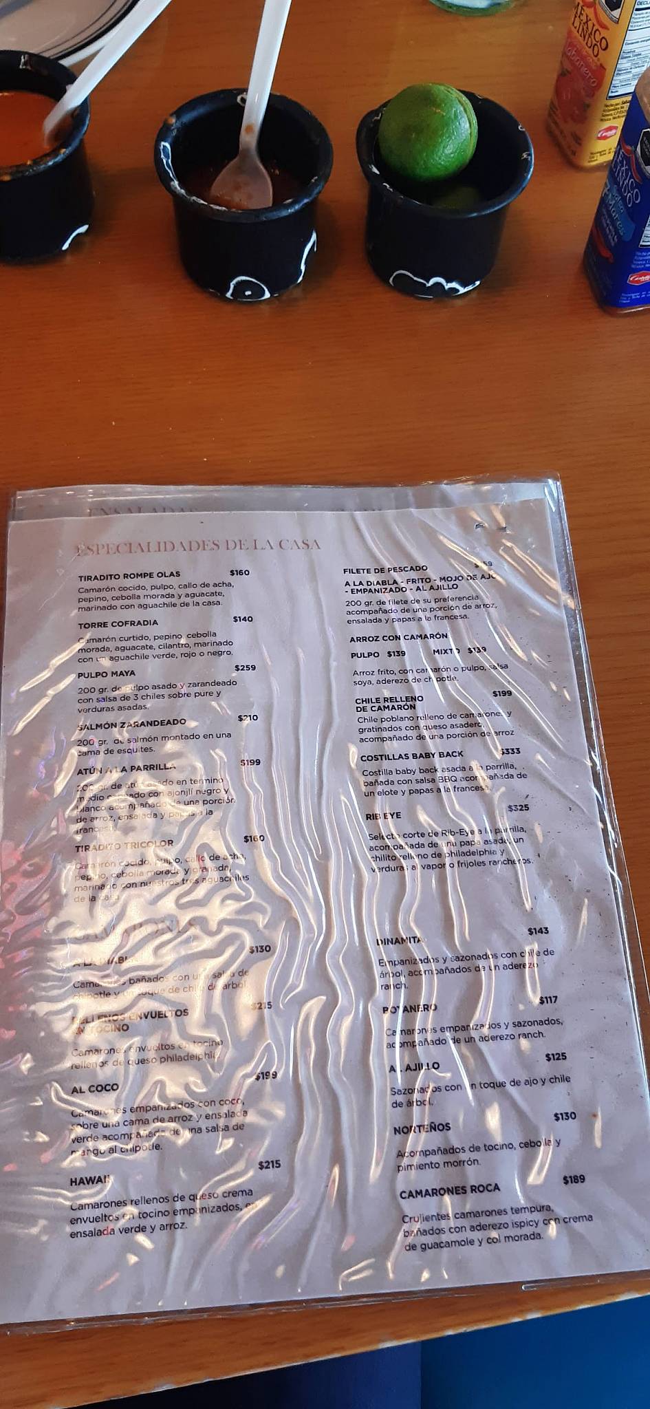 Carta de Ola Sinaloa - Mariscos Auténticos Rib’s Restaurant-Bar, Monclova