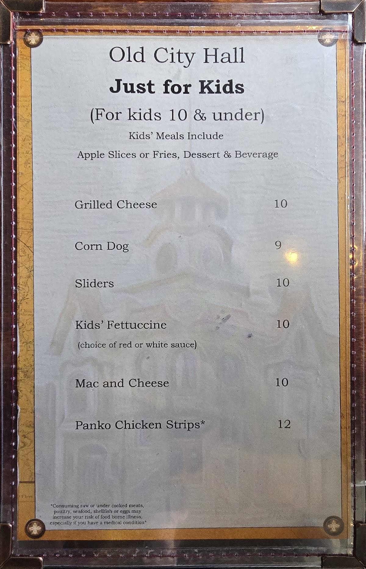 Menu at Old City Hall Restaurant, Gilroy