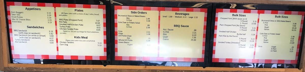 Menu at Old Clinton Bar-B-Que, Milledgeville