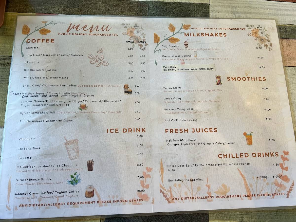 Menu at Old Quarter Cafe, Lane Cove