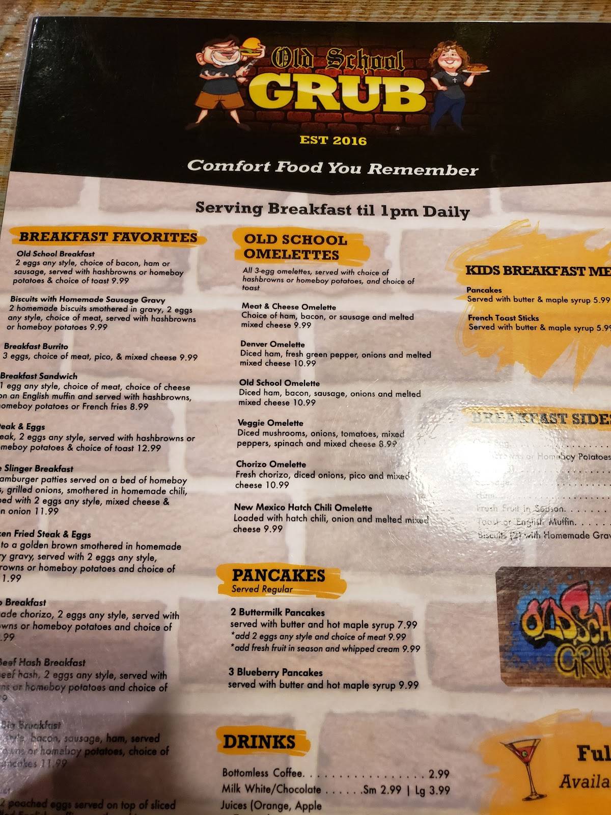 Menu at Old School Grub/ OSG Cafe, Mesa, E Main St