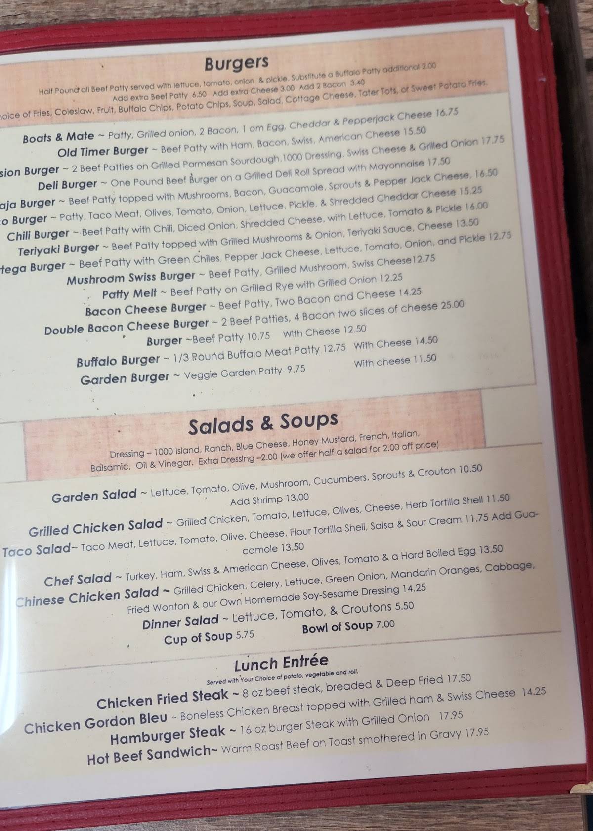 Menu at Old Timer Cafe, Saint Ignatius
