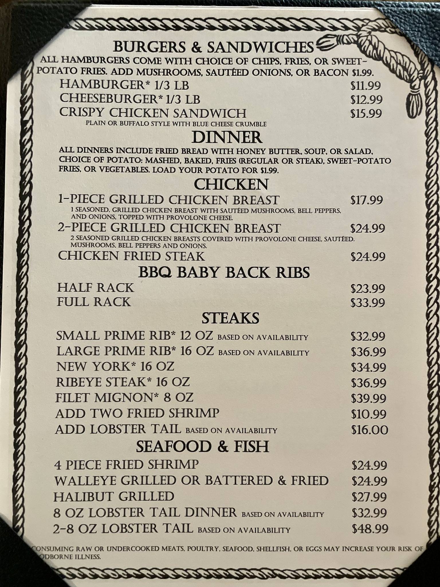 Menu at Old Western Saloon, Steakhouse & Liquor Store, Glendo