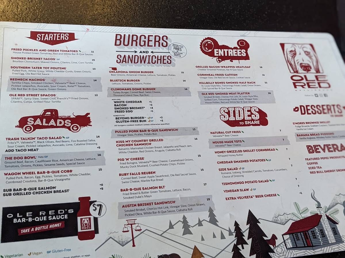 Menu at Ole Red pub & bar, Nashville, 300 Broadway
