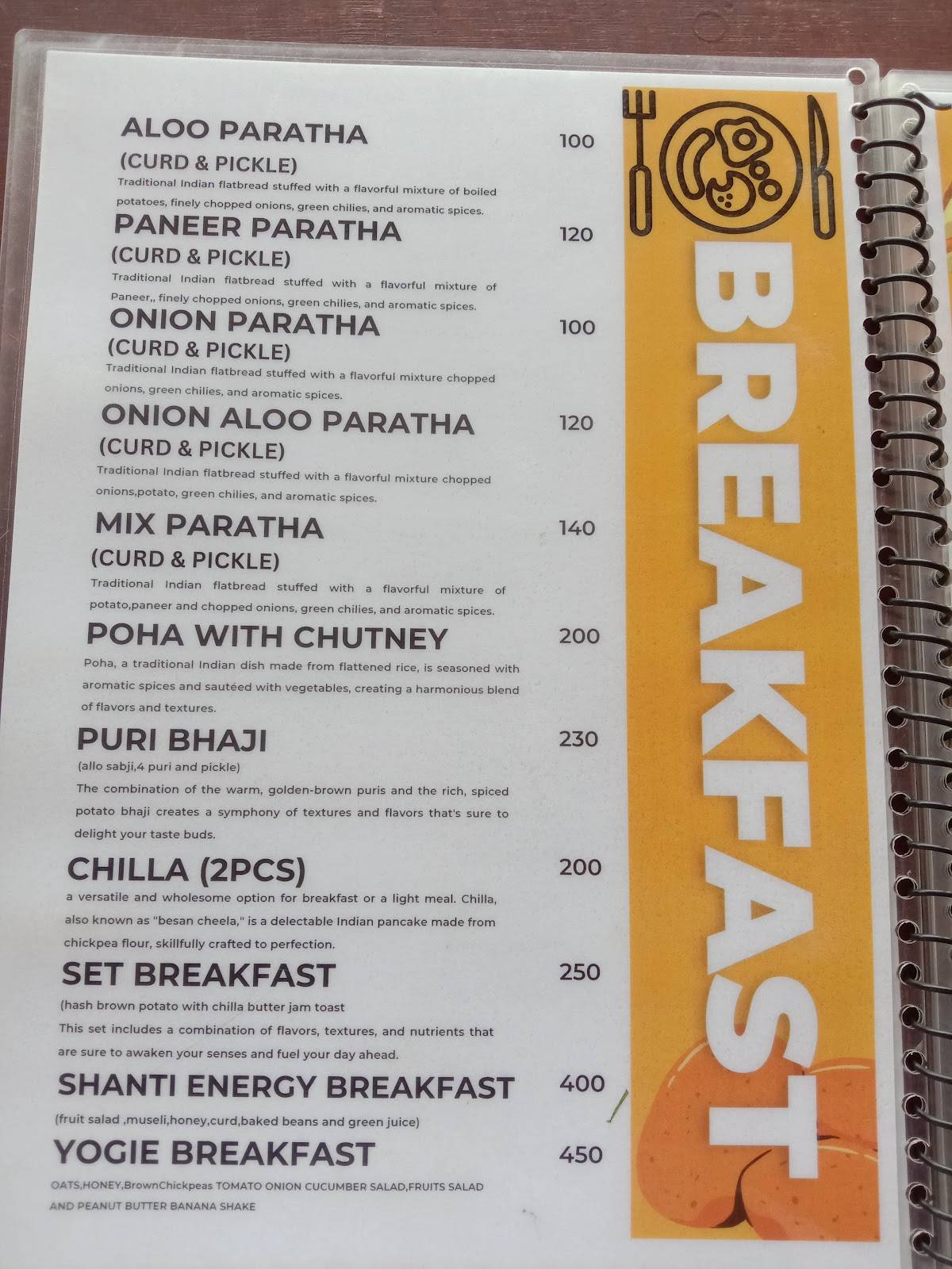 Menu at Om Shanti Shanti Cafe, Rishikesh