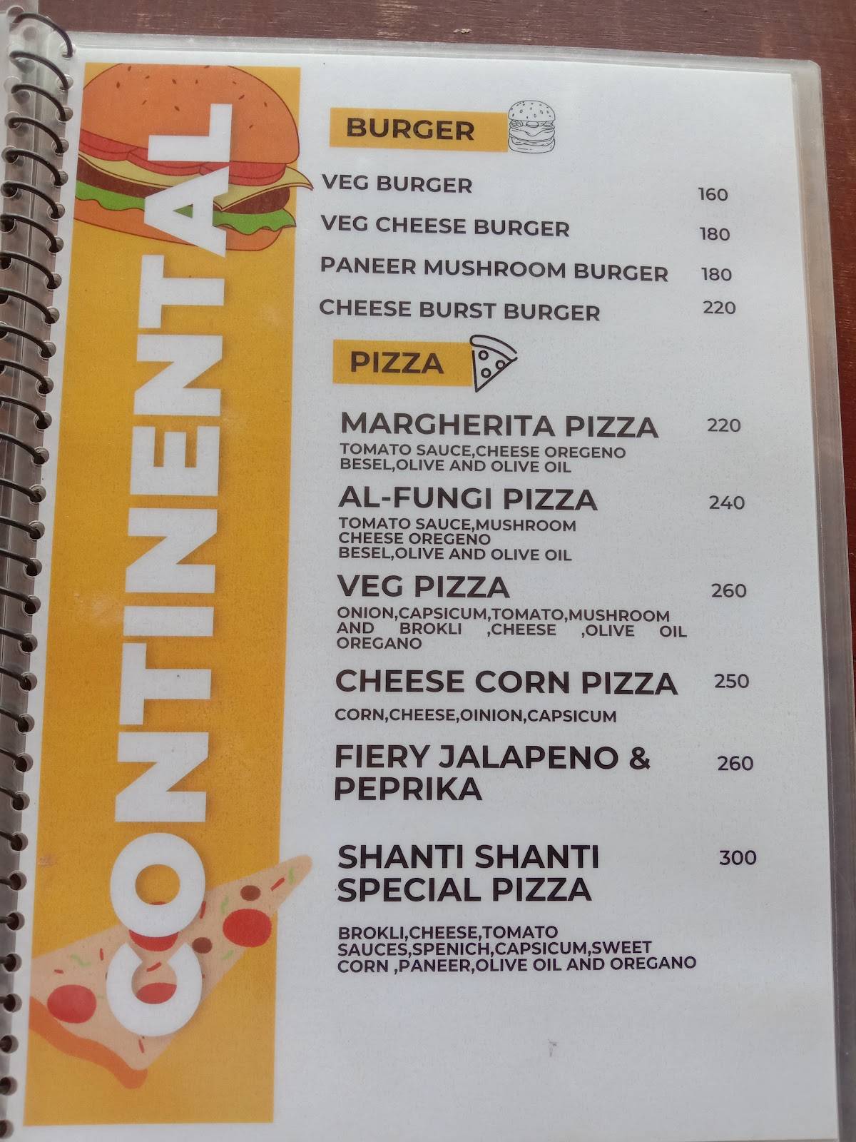 Menu at Om Shanti Shanti Cafe, Rishikesh