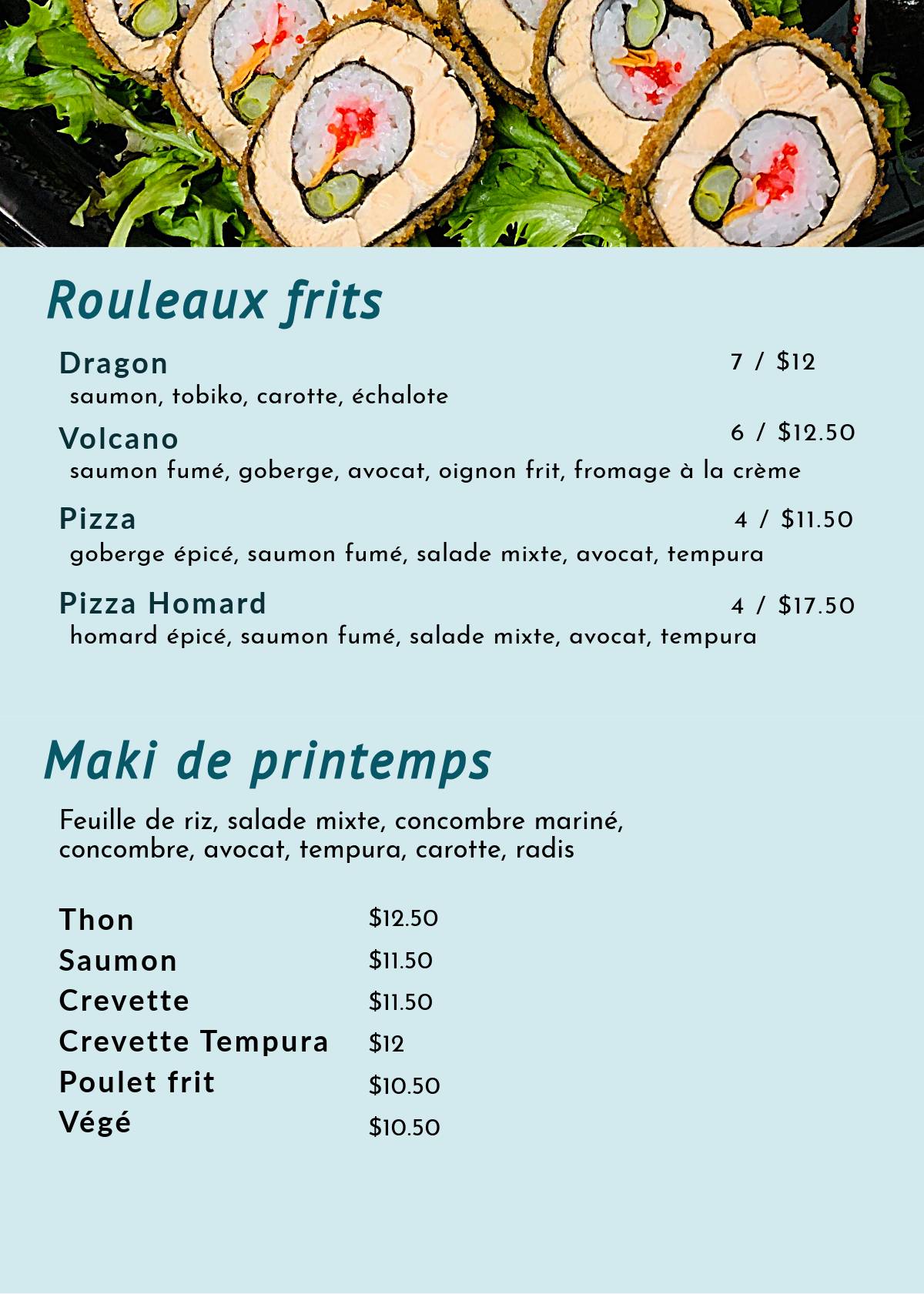 Menu au Omaki Sushi restaurant, Laval