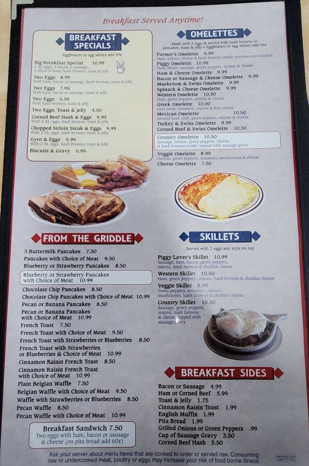 Menu at Omelettes and More Restaurant, Mount Pleasant
