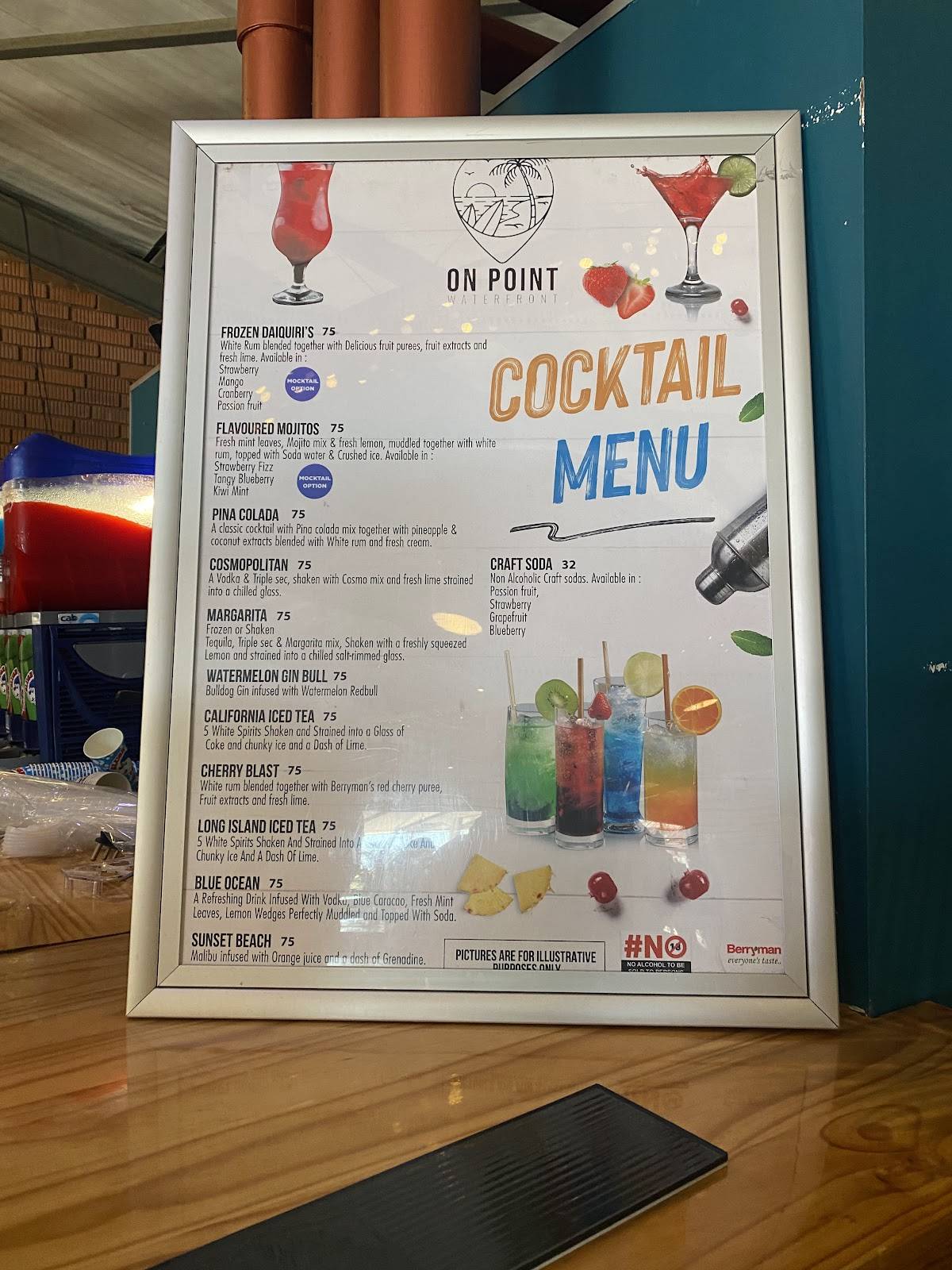 Menu at On Point Waterfront restaurant, Durban
