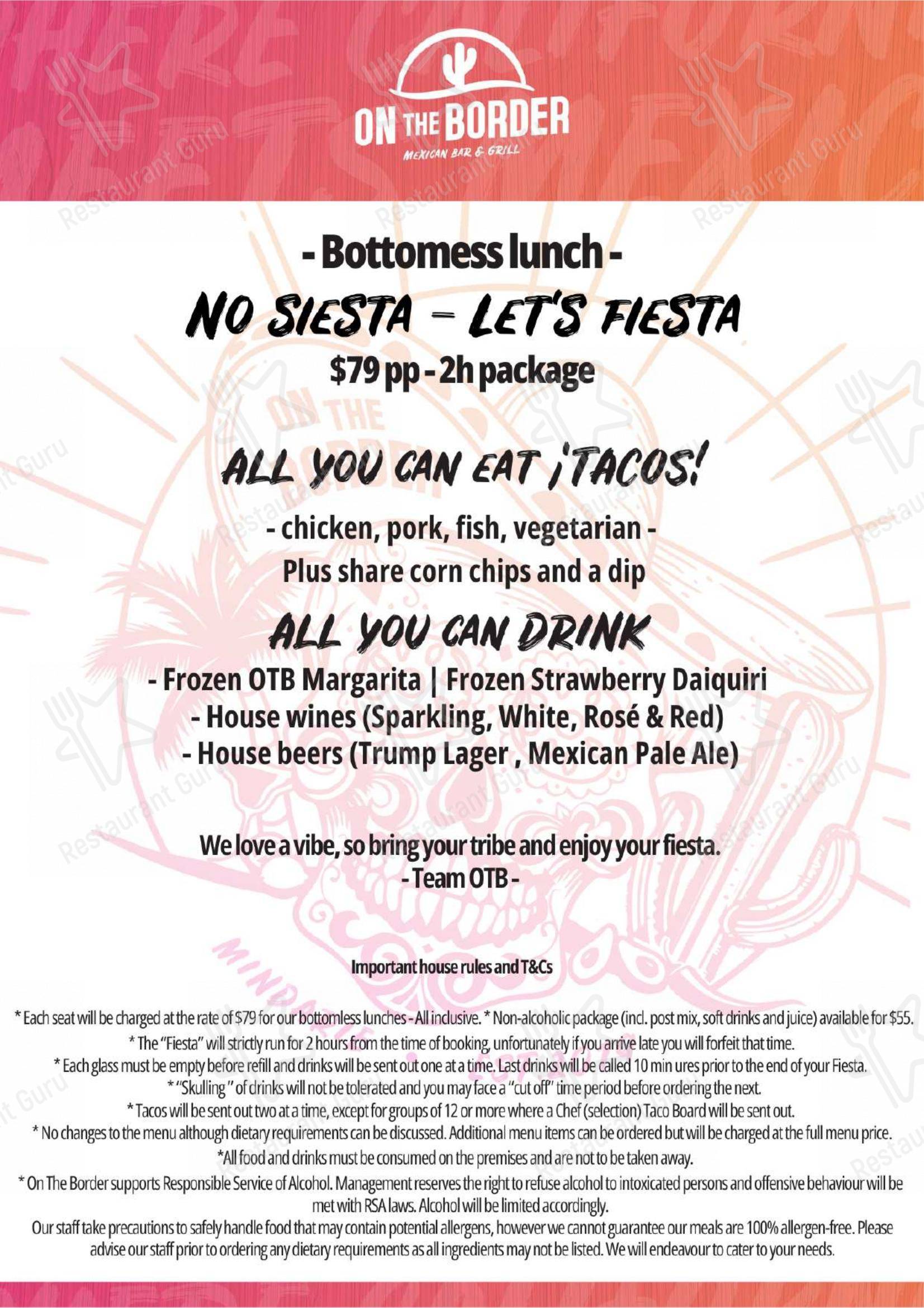 Menu at On the Border restaurant, Mindarie