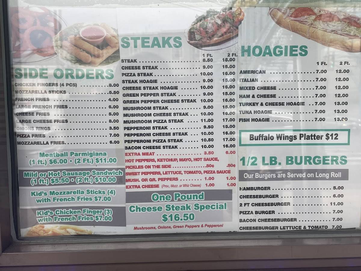 Carta del restaurante One Pound Cheese Steak, Filadelfia, Kensington Ave