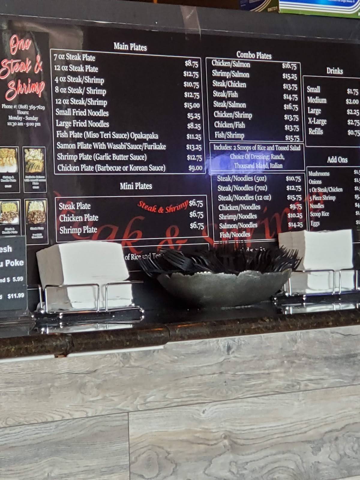 Menu at Ono Steak & Shrimp steakhouse, Kapolei